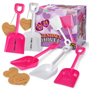 24 pack valentine's greeting cards with plastic toy shovels,24 i dig you stickers,24 ropes,24 valentines day cards,prizes for school classroom,kids exchange gifts,party favors,kids sand shovels