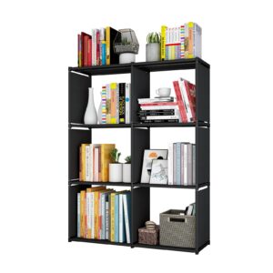 yizaijia bookcases cube storage 6-cube closet organizer storage shelves cubes organizer diy plastic closet cabinet modular book shelf organizing storage shelving for bedroom living room (small, black)