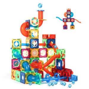 magblock magnetic tiles 176pcs marble run race track toy set stem educational building blocks child brain development kit magnet construction toys for boys girls kids age 7 8 9 10+ years old