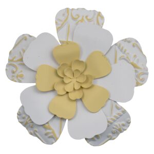 foreside home & garden 7.75 x 7.5 inch white and yellow metal layered flower wall décor fddd10143, multi