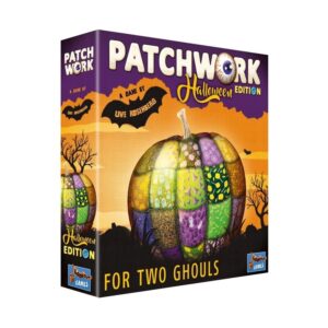 patchwork halloween edition board game - a spooky two-player quilting strategy game! interactive puzzle game for kids & adults, ages 8+, 2 players, 30 min playtime, made by lookout games