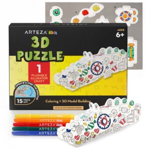 arteza kids 3d coloring puzzle set, 1 alligator to craft, model kit with 10 foam pieces, 5 nontoxic markers, & easy-to-follow instructions, art supplies for kids’ activities