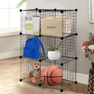 safeplus diy wire cube storage, storage shelves 6 cube bookshelf bookcase closet organizer and storage, stackable grid organizer, black