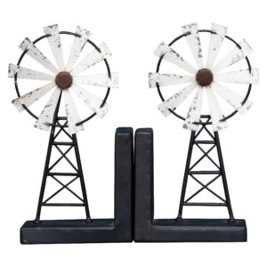 foreside home & garden white set of 2 metal windmill bookends