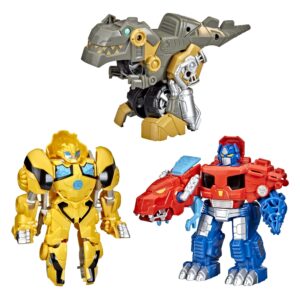 transformers playskool primal team-up 3-pack with optimus prime,bumblebee, and grimlock converting dinosaur figures, 4.5-inch toys, ages 3 and up (amazon exclusive)