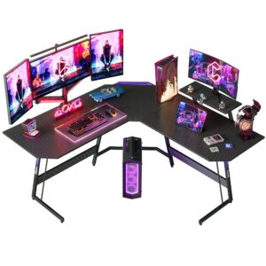 cubicubi 53 inch diamon l shaped gaming desk gamer workstation, home computer carbon fiber surface corner gaming desk pc table with cable tray