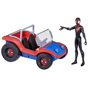 marvel spider-man spider-mobile 6-inch-scale vehicle with miles morales action figure, toys for kids ages 4 and up