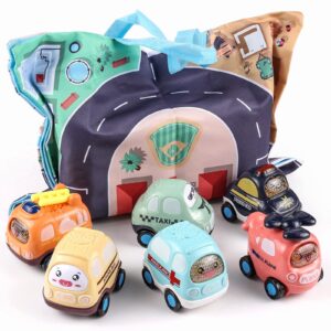 xqw inertia baby toy cars gifts with storage bag, 6 pcs push and go kids early educational toys for 1 2 3 year old boys girls, birthday gift for toddlers