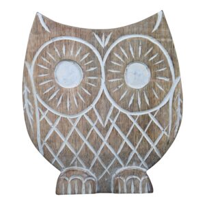 foreside home & garden white handcarved wood owl figurine fdad09858, natural