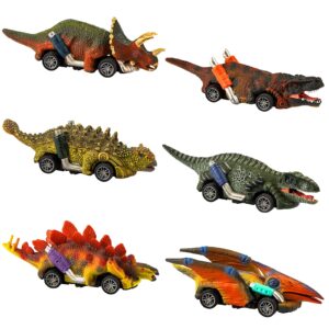 kizmyee dinosaur toy pull back cars, 6 pack dino toys for 6 year old boys and toddlers, boy toys age 6 and up, pull back toy cars