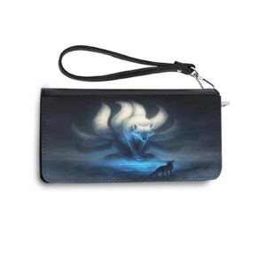 wallets for women,fierce nine-tailed fox,genuine leather credit card holder with rfid blocking large capacity wristlet coin purse