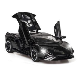 1:32 scale sian fkp37 model car zinc alloy diecast car toys for kids, pull back toy car vehicle with sound and light door opening birthday gift for boys toddlers (black)