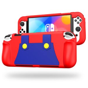 kenobee silicone case compatible with nintendo switch oled model 2021, soft lightweight ergonomic grip protective cover with shock-absorption and anti-scratch design for switch oled, red