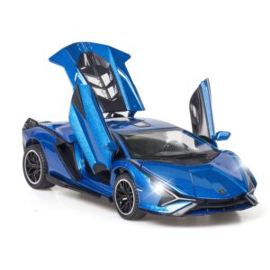 1:32 scale sian fkp37 model car zinc alloy diecast car toys for kids, pull back toy car vehicle with sound and light door opening birthday gift for boys toddlers (blue)