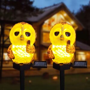 2 pack garden solar lights cartoon cute small baby owls decor, led solar outdoor garden lights, solar landscape pathway outdoor lights for garden, patio, lawn pathway,walkway, yard,great