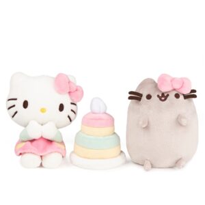 gund hello kitty x pusheen best friend collector with cake set of 3 plush, 4.5”