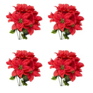 firlar 4 pcs artificial poinsettia bouquet, 7 stems each, red artificial poinsettia bushes fake poinsettias flowers, christmas decoration bouquet silk poinsettia for christmas tree home garden decor