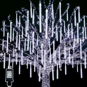 tao xiang qi 288 led christmas lights meteor shower rain outdoor decor, 8 tube 12.2 inch waterproof plug in falling fairy string light decoration tree holiday party home (cool white)