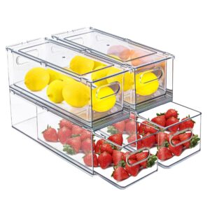 youlike 2pack clear pull-out bin stackable refrigerator organizer drawer plastic cabinets pantry storage containers for bedrooms home office closet & shoe organization(13.5”x8.5”x4.5”)