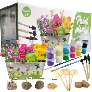 wenzhuo paint & plant flower growing kits-planter,soil-kids gardeing kit toys，diy stem arts & crafts project activity,unique science and garden gift for girls & boys age 5 6 7 8-12