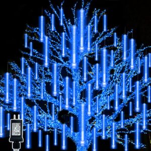 tao xiang qi 288 led christmas lights meteor shower rain lights outdoor decor,8 tube 12.2 inch waterproof plug in falling rain fairy string light christmas decor outdoor tree holiday party home(blue)