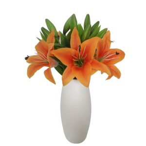 fawoert 5pcs artificial tiger lily fake flower bouquet wedding home party garden decoration (orange)