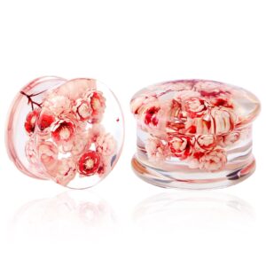 jewseen 2pcs flower ear gauges plugs gauge 2g to 1'' resin tunnels real flower plugs real plant organic gauges resin flower gauges resin plugs