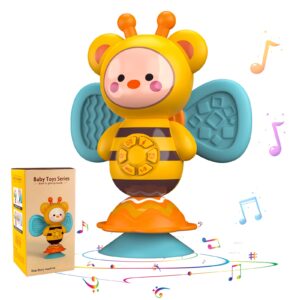 tinabless suction cup high chair toy, baby musical toy yellow bee toy with music and led lights, infant light up toys, developmental tray toy, newborn gifts for ages 6 months and up boys girls