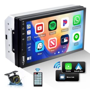 double din car stereo, in-dash car radio with carplay/android auto bluetooth 7 inch hd touchscreen auto radio with backup camera, fm/mirror link//tf/aux/usb/multimedia mp5 player