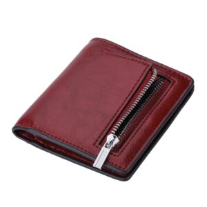 agbiadd women's rfid small compact bifold pocket wallet card holder organizer pocket ladies mini purse with id window (wax wine red)