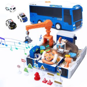 itcaoseklu race track car adventure bus toys, tranforming bus with sound and light simulation steering wheel,vehicle toy gift for 3 4 5 6 7 8 year old kids boys girls, blue