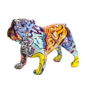 colorful french bulldog statue decor figurines, modern graffiti art bulldog statue for home decor,living room bedroom office decoration, stand artwork decor sculpture, memorial gift (c)