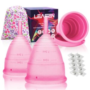 leasen period cup, set of 2 menstral cups, period kit with menstrual cup wash for feminine care, premium design with soft, flexible, medical-grade silicone