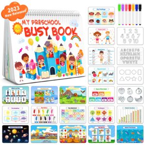 huaxus montessori preschool learning activities newest toddler busy book montessori toys for 3 4 5 6 years old, autism sensory educational toys, tracing coloring workbook with color makers