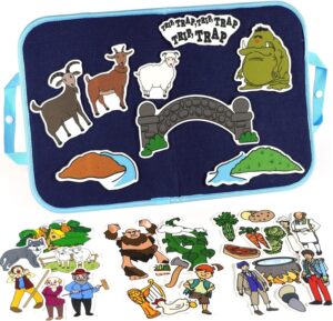 chefan felt/flannel board story set of 4, precut felt pieces for preschool toddlers, stone soup, the three billy goats gruff, jack and beanstalk, the boy who cried wolf