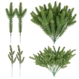 alpurple purple star 60 pcs artificial pine needles branches-2 styles plant pine branches christmas tree branches-fake greenery pine picks for diy christmas garland home garden party wall door decor