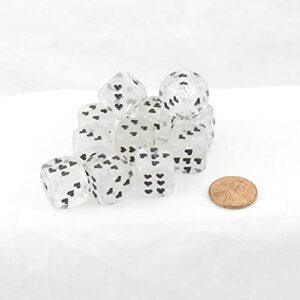 white cirrus dice with black hearts d6 16mm (5/8in) pack of 12 wondertrail