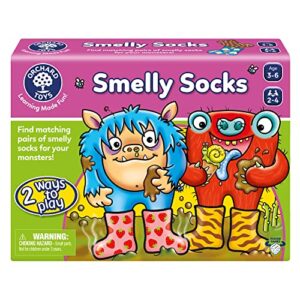 orchard toys moose smelly socks game. find matching pairs of socks for your monsters! for ages 3-6 and 2-4 players