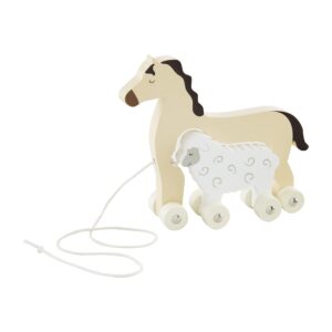 mud pie children's farm pull toy, horse & sheep