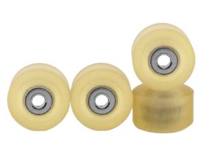 teak tuning apex 61d urethane fingerboard wheels - new street shape, 7.7mm diameter - ultra spin bearings - made in the usa - honey colorway