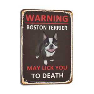 warning boston terrier may lick you to death tin 8x12 inch vintage look decoration plaque sign for home room garden farmhosue funny wall decor