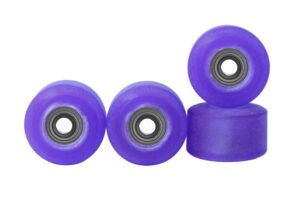 teak tuning apex 61d urethane fingerboard wheels - new street shape, 7.7mm diameter - ultra spin bearings - made in the usa - uv violet colorway