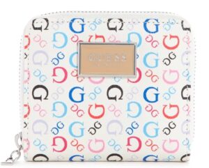 guess women's mckinney rainbow logo small zip-around wallet - white multi