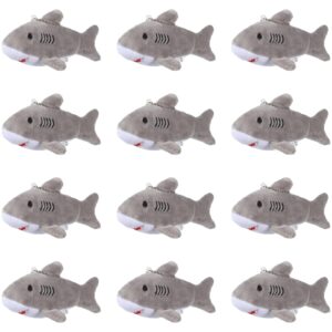 chalyna 12 pcs shark party favors mini shark stuffed animal shark plush toys shark keychain tiny ocean animal toys, 4.7 inch(no light,gray)