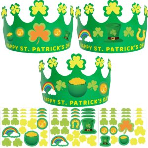 ceiba tree st. patrick's day crown crafts kit 24 pack shamrock paper hats with stickers for kids party favors