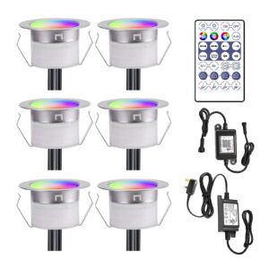 led deck lights kit wifi pixel lights Φ31mm waterproof ip67 12v rgb low voltage dream color recessed deck lighting work with alexa/google home decking light terrace/steps/path/garden decor 6 pack