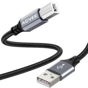 agvee [2 pack 6.6ft usb printer cable, a to b midi cable cord, braided stable data for hp canon epson brother printer, piano, midi controller, midi keyboard, audio interface recording, dark gray