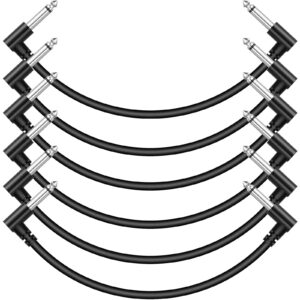 sovvid 12 inch 6 pack guitar patch cables, black guitar pedal cable effect cable cord, 1/4" inch ts guitar patch cable right angle