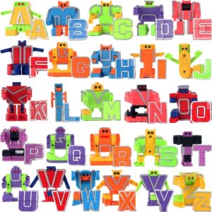 26 pieces alphabet robot toys for kids alpha-bots transformers abc letters learning toys, toddlers education toy, preschool montessori toy, classroom prizes party favors