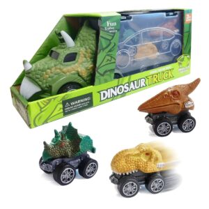 dinosaurs carrier truck, dino transport toy vehicles with 3 mini dinosaur pull back cars, perfect christmas stocking stuffers gifts for 3+ year old kids and boys